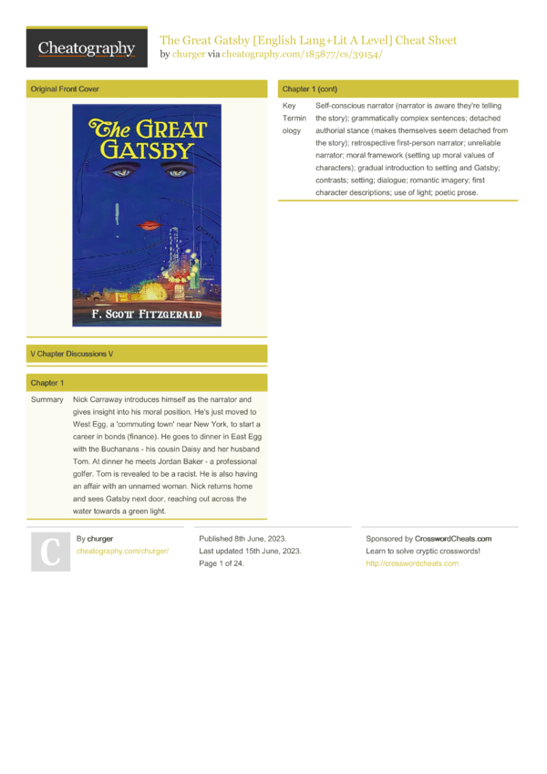 The Great Gatsby [English Lang+Lit A Level] Cheat Sheet by churger ...