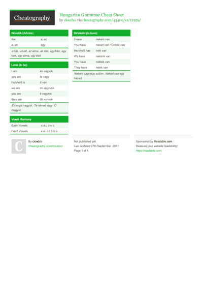5 Hungarian Cheat Sheets - Cheatography.com: Cheat Sheets For Every ...