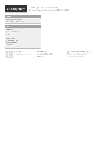 260 JavaScript Cheat Sheets - Cheatography.com: Cheat Sheets For Every ...