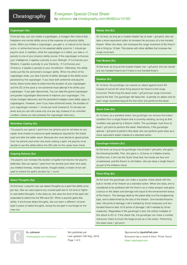 Evergreen Special Cheat Sheet by cobrazor - Download free from ...