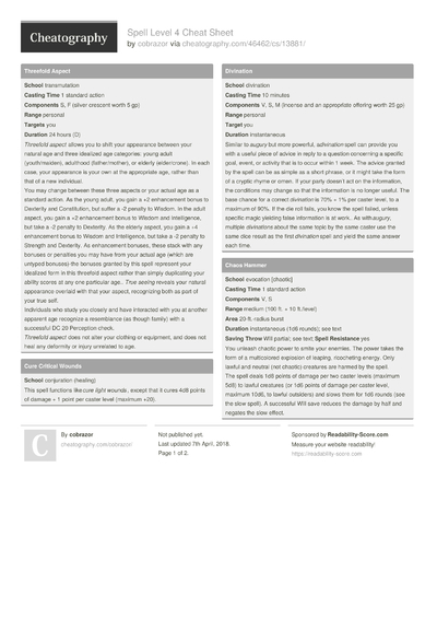 23 Pathfinders Cheat Sheets - Cheatography.com: Cheat Sheets For Every ...