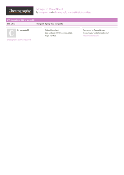 16 Mongodb Cheat Sheets - Cheatography.com: Cheat Sheets For Every Occasion