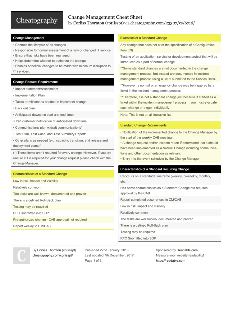 Change Management Cheat Sheet by corlisspt - Download free from ...