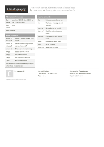 10 Minecraft Cheat Sheets - Cheatography.com: Cheat Sheets For Every ...