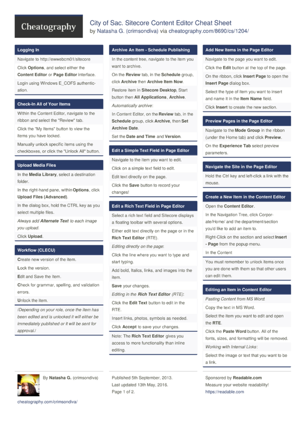 City of Sac. Sitecore Content Editor Cheat Sheet by crimsondiva ...