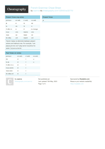 138 French Cheat Sheets - Cheatography.com: Cheat Sheets For Every Occasion