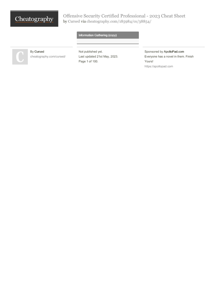 Offensive Security Certified Professional - 2023 Cheat Sheet by Cursed ... Offensive Security Certified Professional - 2023 Cheat Sheet by Cursed ...
