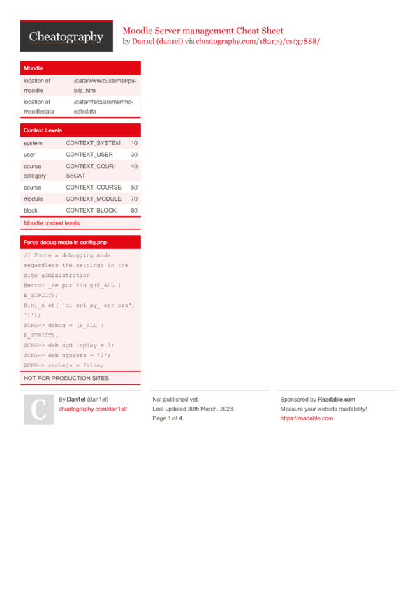 Moodle Server management Cheat Sheet by dan1el - Download free from ...
