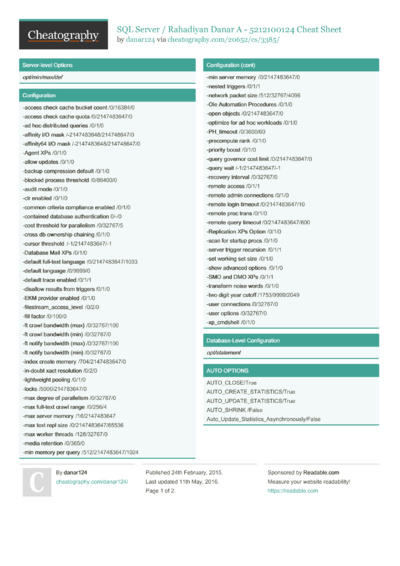 SQL Server Danar124 Cheat Sheet by danar124 - Download free from Cheatography - Cheatography.com ...