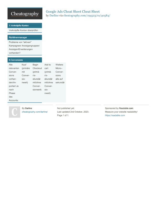 Google Ads Cheat Sheet Cheat Sheet by Darline - Download free from Cheatography - Cheatography ...