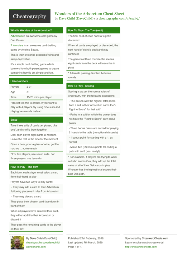 Wonders of the Arboretum Cheat Sheet by DaveChild - Download free from Cheatography ...
