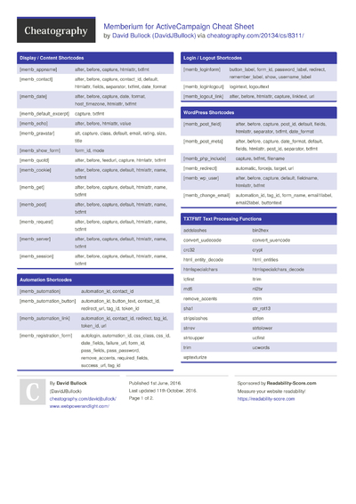 WordPress $wpdb Cheat Sheet by husker - Download free from Cheatography - Cheatography.com ...