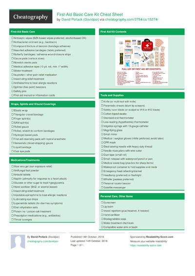 First Aid Safety Tips Cheat Sheet by Davidpol - Download free from ...
