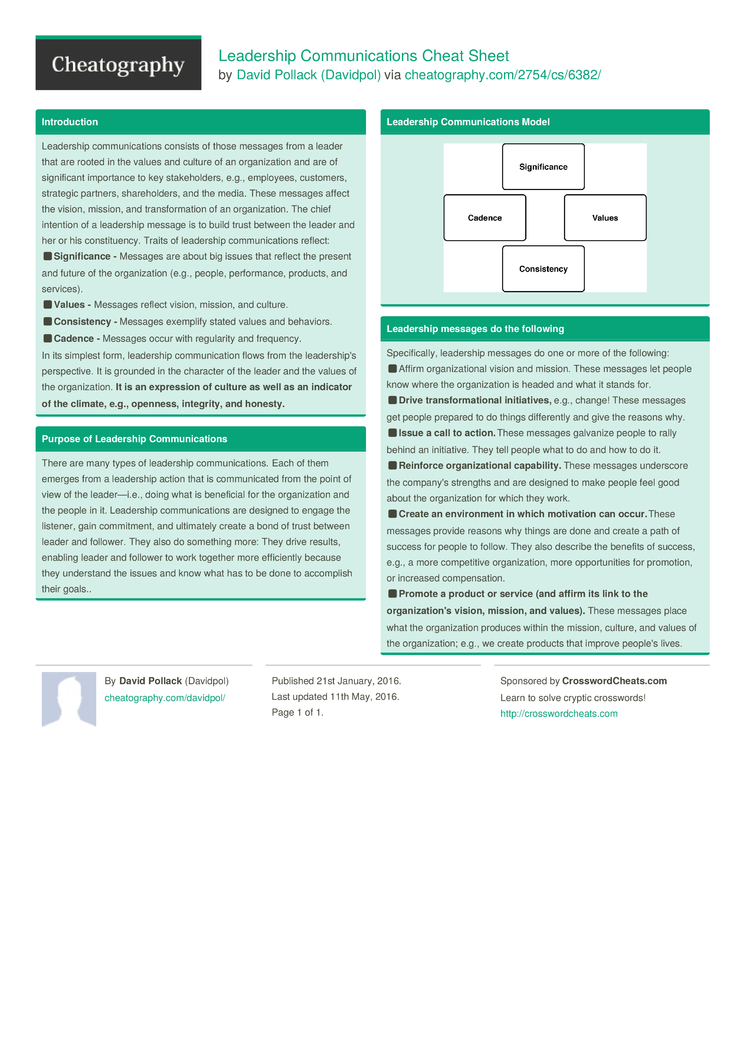 Leadership Communications Cheat Sheet by Davidpol - Download free from ...