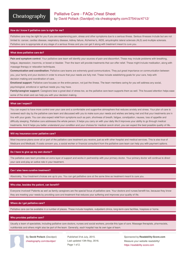 Palliative Care - FAQs Cheat Sheet by Davidpol - Download free from ...