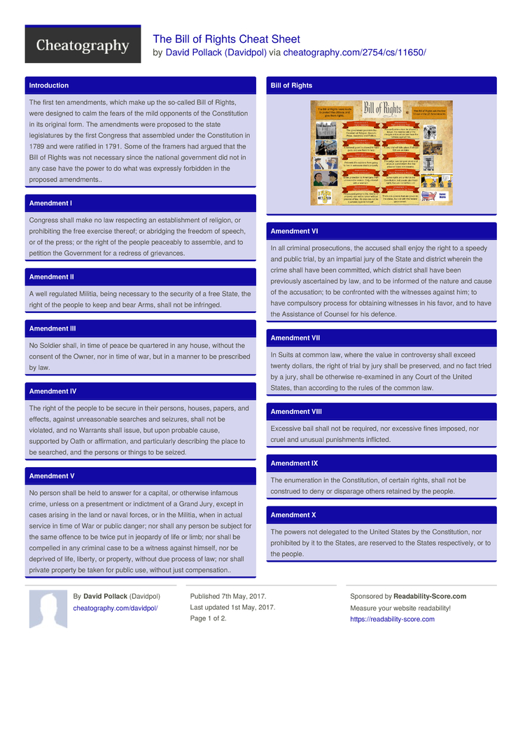 The Bill of Rights Cheat Sheet by Davidpol - Download free from ... The Bill of Rights Cheat Sheet by Davidpol - Download free from ...