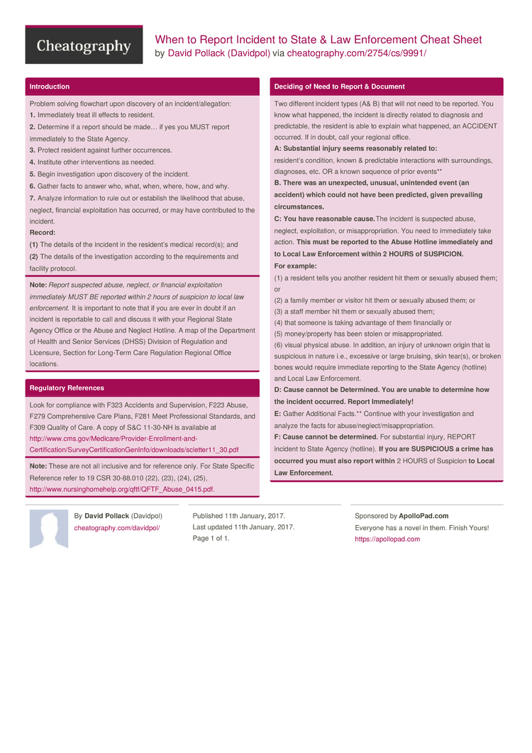 When to Report Incident to State & Law Enforcement Cheat Sheet by ...