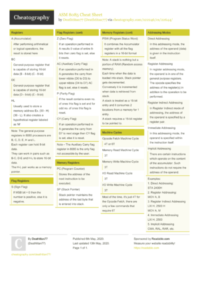 ARM Assembly Cheat Sheet by Syshella - Download free from Cheatography ... ARM Assembly Cheat Sheet by Syshella - Download free from Cheatography ...