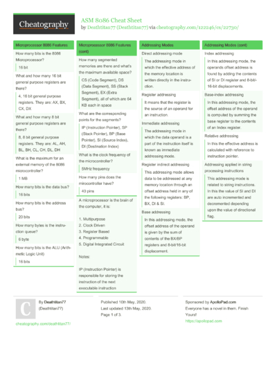 ARM Assembly Cheat Sheet by Syshella - Download free from Cheatography ... ARM Assembly Cheat Sheet by Syshella - Download free from Cheatography ...