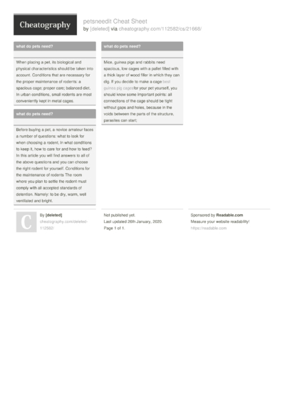 2 Pets Cheat Sheets - Cheatography.com: Cheat Sheets For Every Occasion