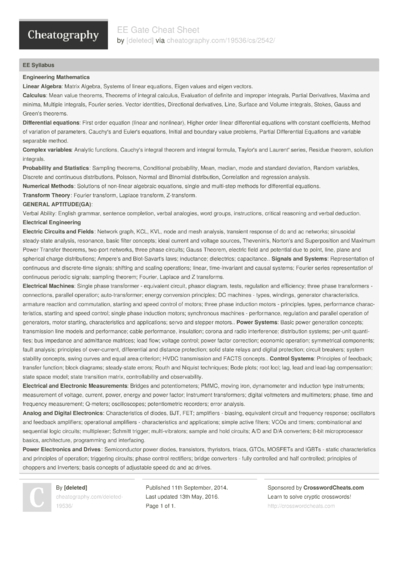 Cheat Sheets Matching "engineering" - Cheatography.com: Cheat Sheets ...