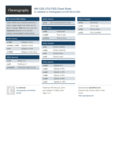Cheat Sheets Matching "css" - Cheatography.com: Cheat Sheets For Every Occasion