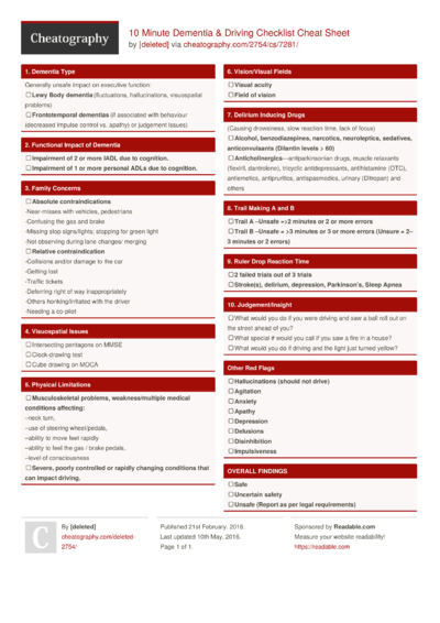 20 Dementia Cheat Sheets - Cheatography.com: Cheat Sheets For Every ...