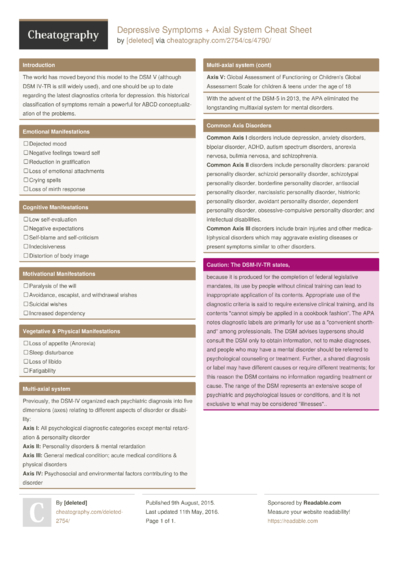 14 Depression Cheat Sheets - Cheatography.com: Cheat Sheets For Every ...