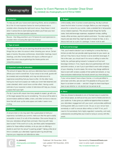 16 Event Cheat Sheets - Cheatography.com: Cheat Sheets For Every Occasion