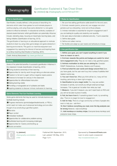13 Gamification Cheat Sheets - Cheatography.com: Cheat Sheets For Every Occasion