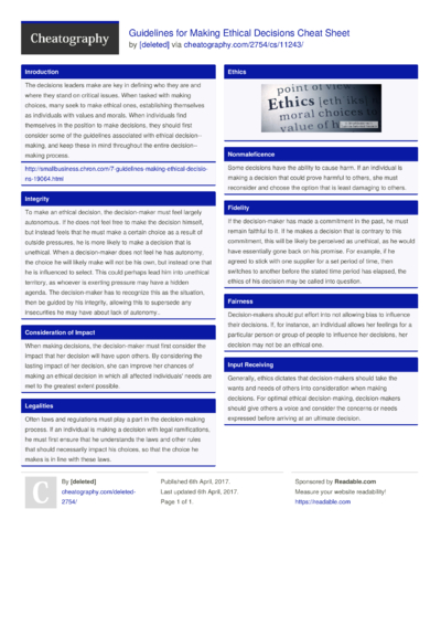 32 Ethics Cheat Sheets - Cheatography.com: Cheat Sheets For Every Occasion