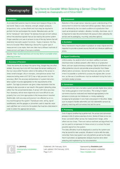 10 Sensors Cheat Sheets Cheat Sheets For Every Occasion