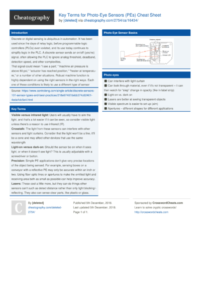 1 Photo-eye Cheat Sheet - Cheatography.com: Cheat Sheets For Every Occasion