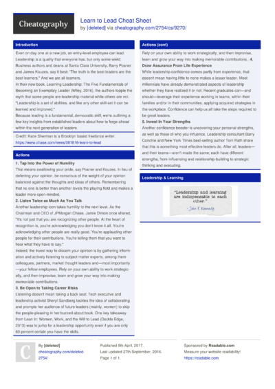 40 Leadership Cheat Sheets - Cheatography.com: Cheat Sheets For Every ...