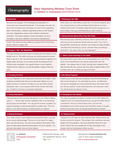 8 Negotiation Cheat Sheets - Cheatography.com: Cheat Sheets For Every Occasion