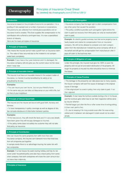 10 Insurance Cheat Sheets - Cheatography.com: Cheat Sheets For Every ...