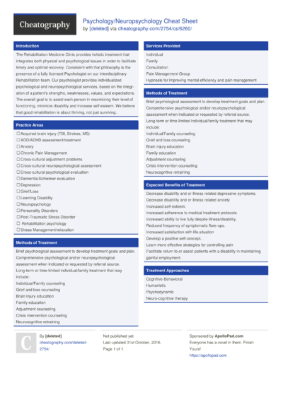 79 Psychology Cheat Sheets - Cheatography.com: Cheat Sheets For Every Occasion