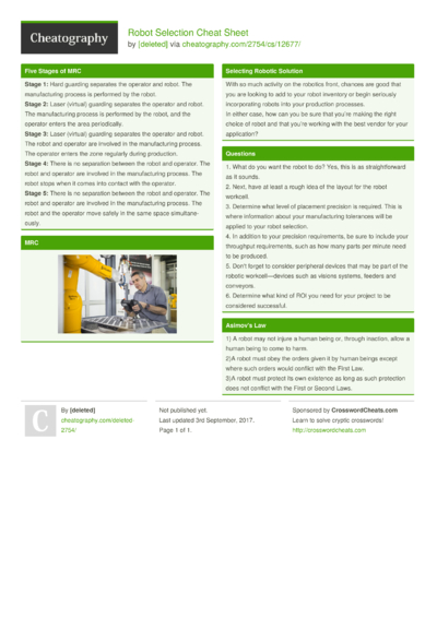 6 Robot Cheat Sheets - Cheatography.com: Cheat Sheets For Every Occasion