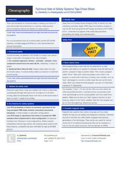 69 Safety Cheat Sheets - Cheatography.com: Cheat Sheets For Every Occasion