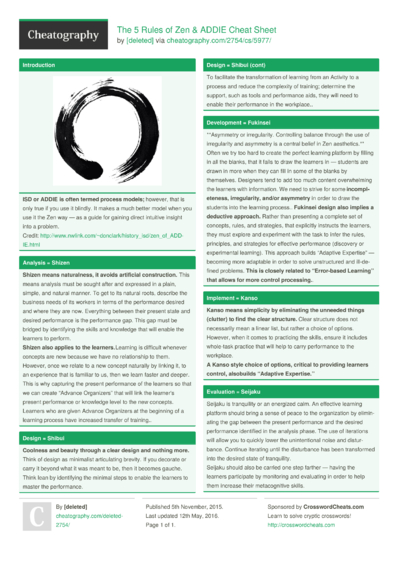 2 Zen Cheat Sheets - Cheatography.com: Cheat Sheets For Every Occasion