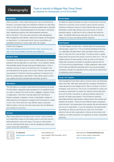 18 Risk Cheat Sheets - Cheatography.com: Cheat Sheets For Every Occasion