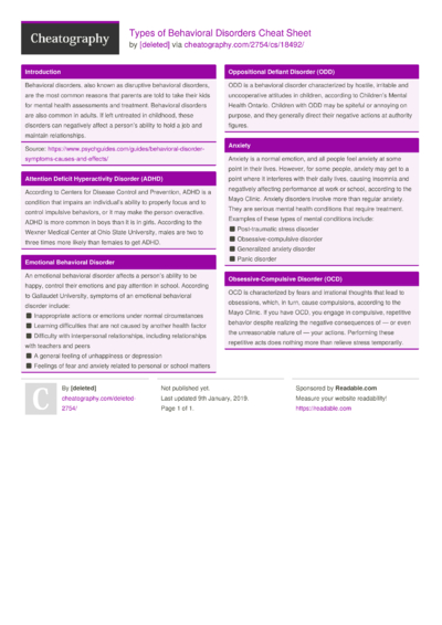 11 Disorder Cheat Sheets - Cheatography.com: Cheat Sheets For Every ...