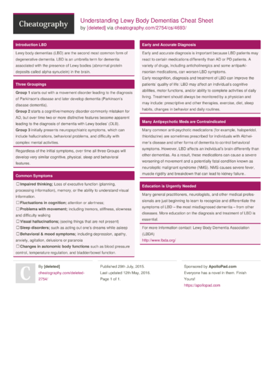 20 Dementia Cheat Sheets - Cheatography.com: Cheat Sheets For Every ...