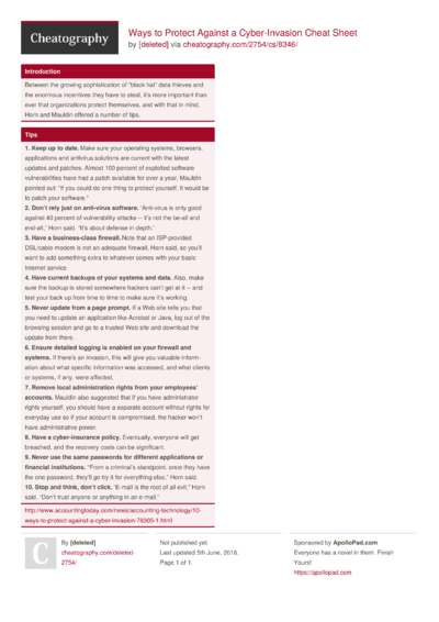 11 Cyber Cheat Sheets - Cheatography.com: Cheat Sheets For Every Occasion