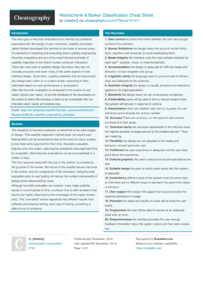 2 Heuristics Cheat Sheets - Cheatography.com: Cheat Sheets For Every ...