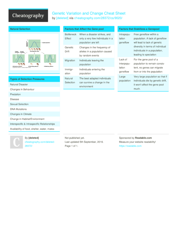 Genetic Variation and Change Cheat Sheet by [deleted] - Download free ...