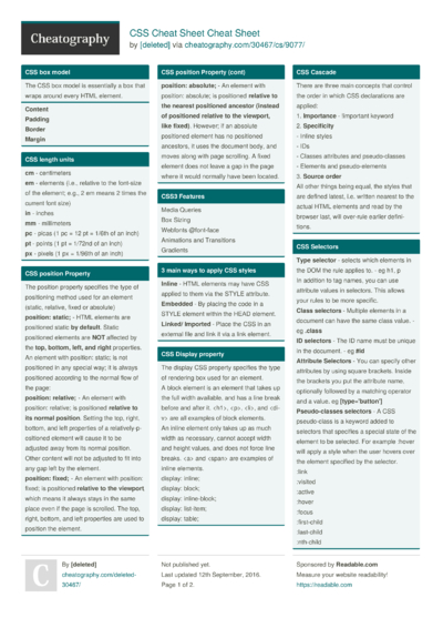 88 CSS Cheat Sheets - Cheatography.com: Cheat Sheets For Every Occasion