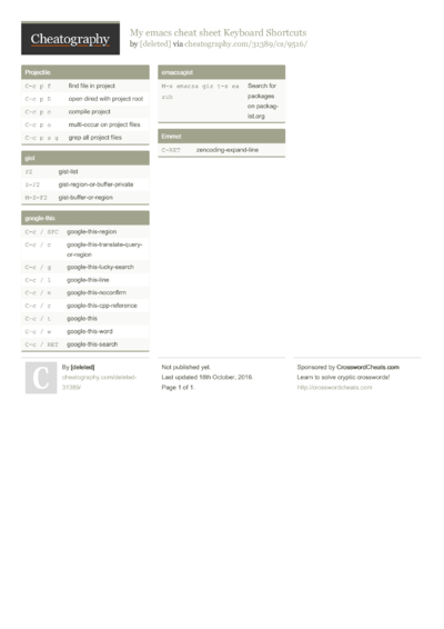 58 Emacs Cheat Sheets - Cheatography.com: Cheat Sheets For Every Occasion