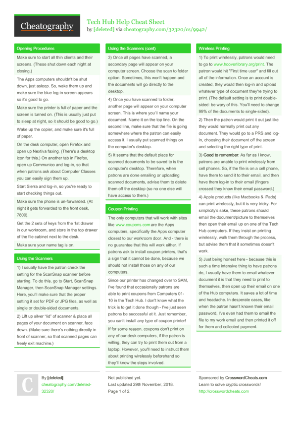 Tech Hub Help Cheat Sheet by [deleted] - Download free from ...