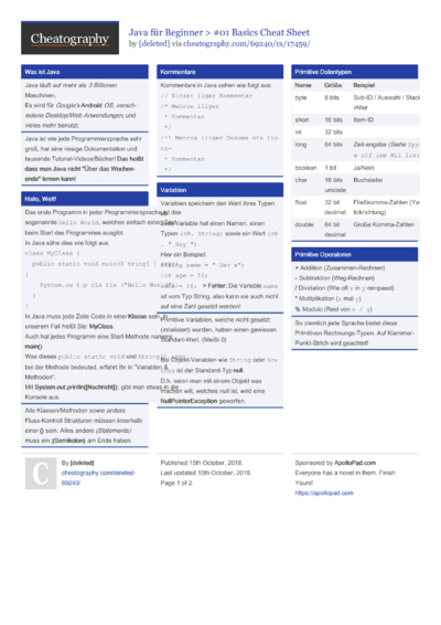 Java für Beginner > #02 Syntax & Simple Arrays Cheat Sheet by [deleted ... Java für Beginner > #02 Syntax & Simple Arrays Cheat Sheet by [deleted ...